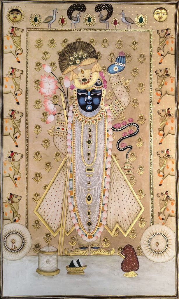 Shrinath ji with cows with antique look size - 60 x 36 inches ...